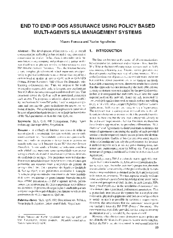 (PDF) End to End IP QoS Assurance Using Policy Based Multi-Agents SLA ...