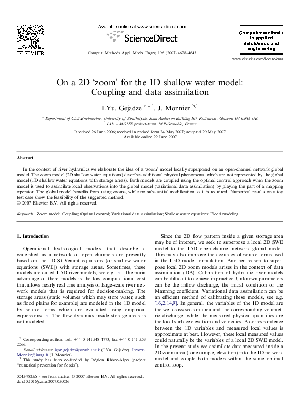 (PDF) On a 2D ‘zoom’ for the 1D shallow water model: Coupling and data assimilation