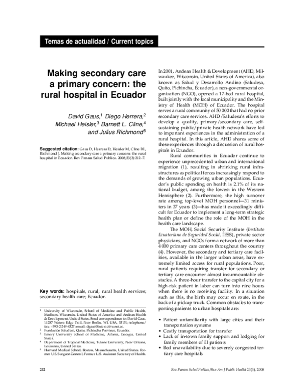 (PDF) Making secondary care a primary concern: the rural hospital in ...