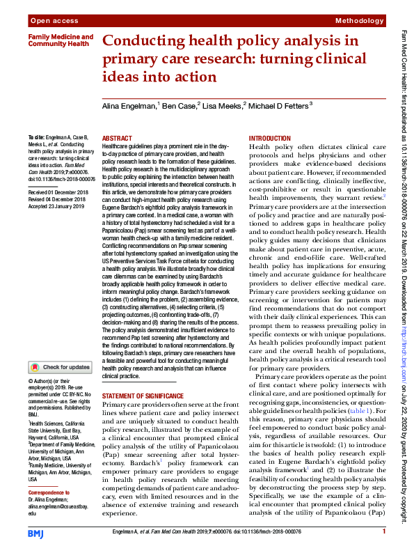 (PDF) Conducting health policy analysis in primary care research ...