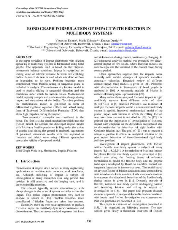 (PDF) Bond Graph Formulation of Impact with Friction in Multibody Systems