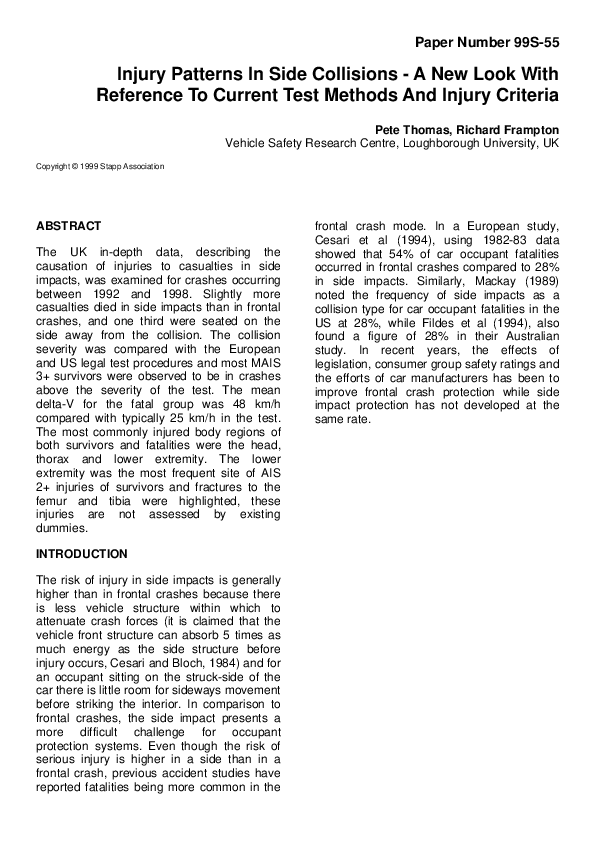 (PDF) Injury Patterns in Side Collisions-A New Look With Reference to ...