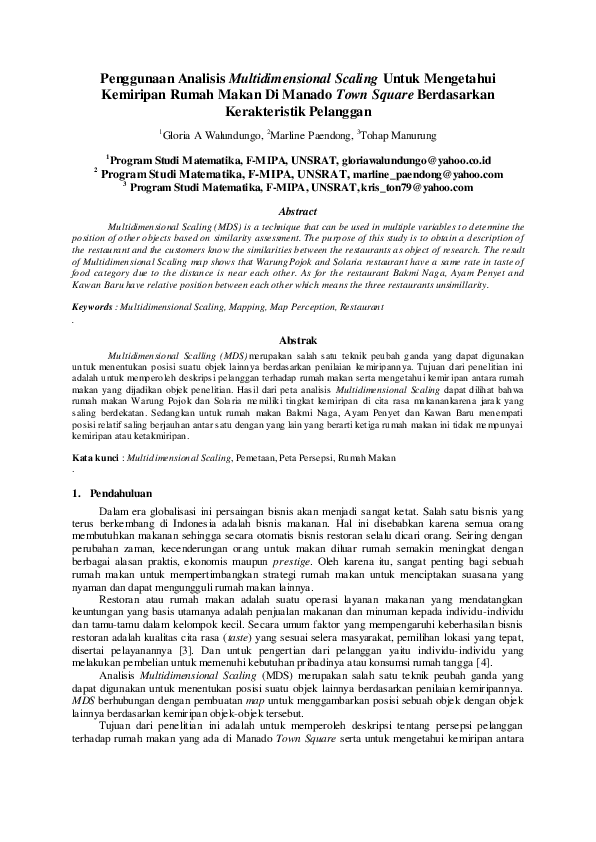 (PDF) Penggunaan Analisis Multidimensional Scaling Untuk Mengetahui Kemiripan Rumah Makan Di ...