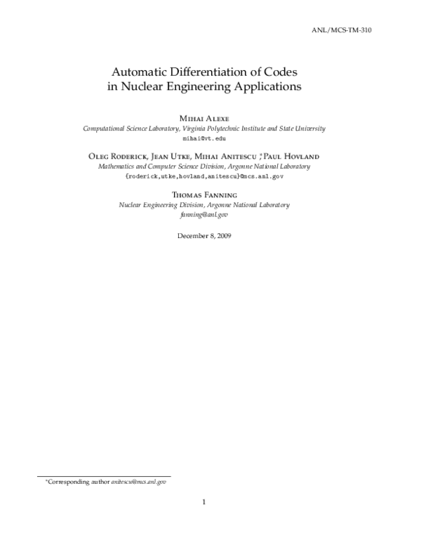 (PDF) Automatic differentiation of codes in nuclear engineering applications