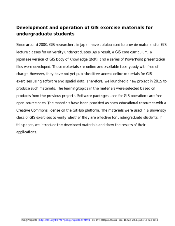 (PDF) Development and operation of GIS exercise materials for ...