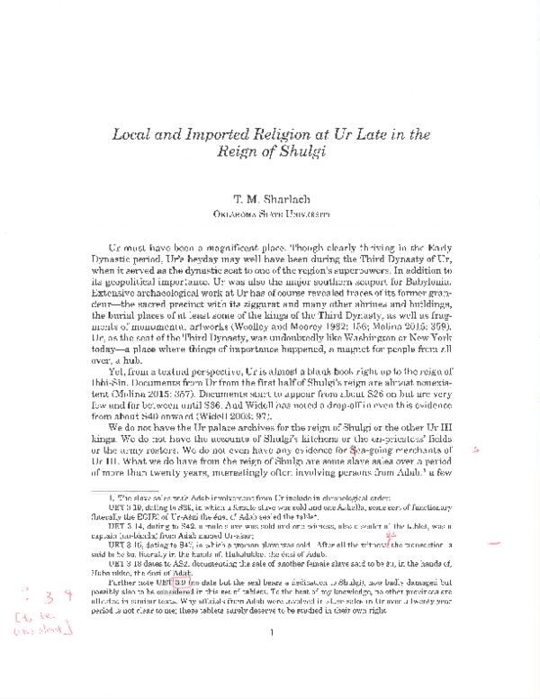 (PDF) Local and Imported Religion at Ur Late in the Reign of Shulgi
