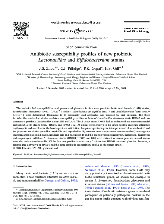 (PDF) Antibiotic Susceptibility Profiles of New Probiotic Lactobacillus and Bifidobacterium Strains