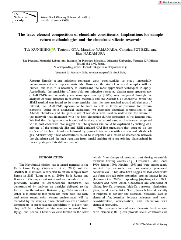 (PDF) The trace element composition of chondrule constituents ...