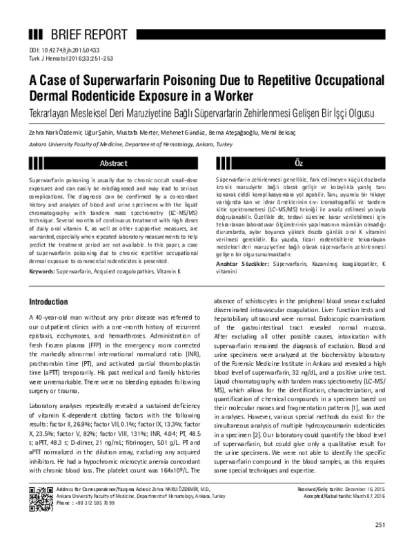 (PDF) A Case of Superwarfarin Poisoning due to Repetitive Occupational ...