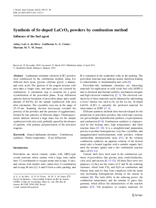 (PDF) Synthesis of Sr-doped LaCrO3 powders by combustion method