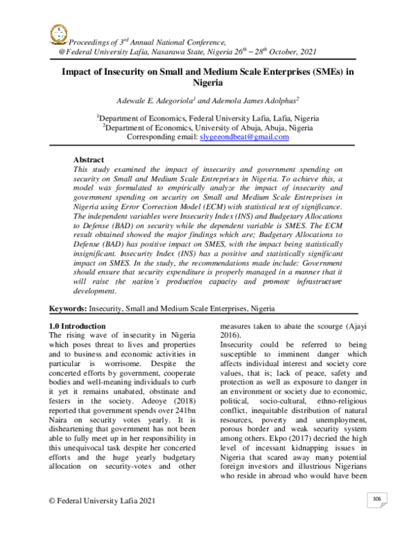 (PDF) Impact of Insecurity on Small and Medium Scale Enterprises (SMEs) in Nigeria