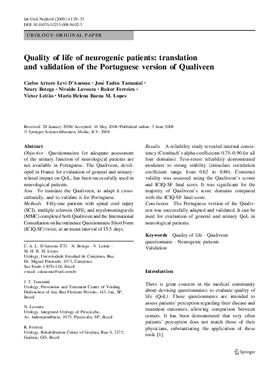 (PDF) Quality of life of neurogenic patients: translation and ...