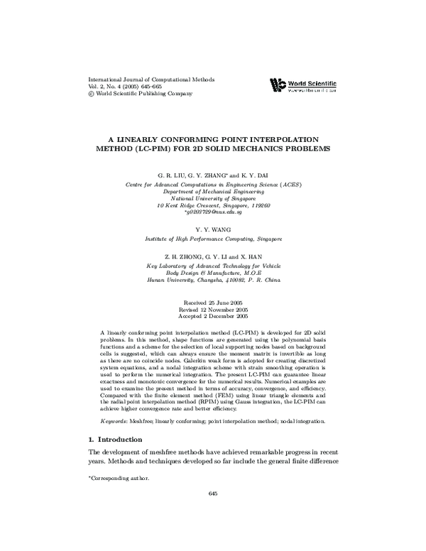 (PDF) A linearly conforming point interpolation method (LC-PIM) for 2D solid mechanics problems