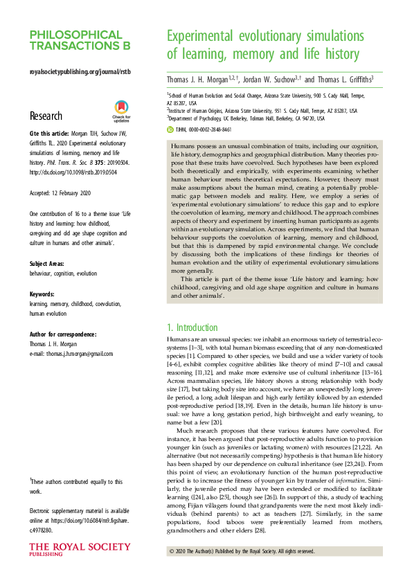 (PDF) Experimental evolutionary simulations of learning, memory and ...