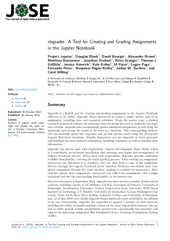(PDF) nbgrader: A Tool for Creating and Grading Assignments in the ...