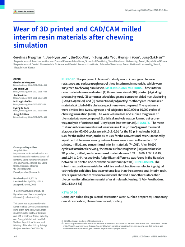(PDF) Wear of 3D printed and CAD/CAM milled interim resin materials ...