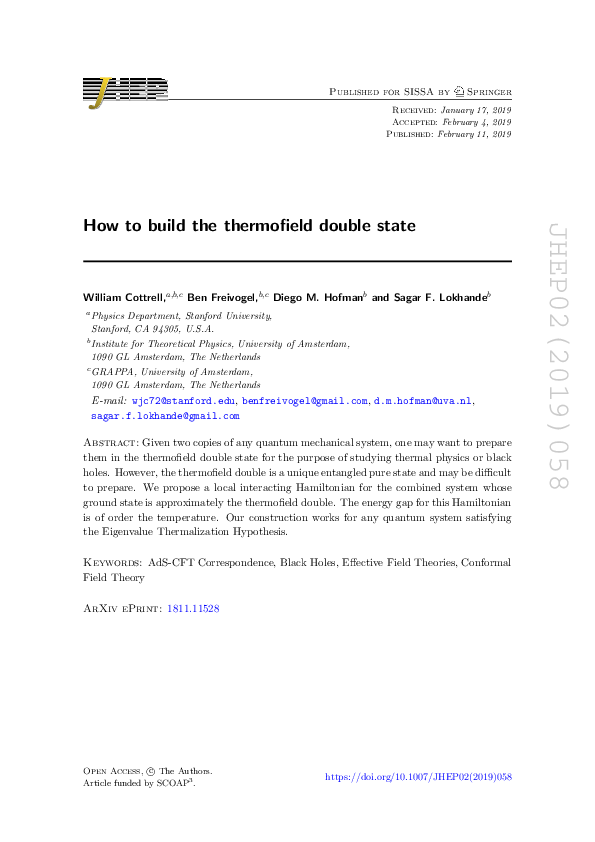 (PDF) How to build the thermofield double state