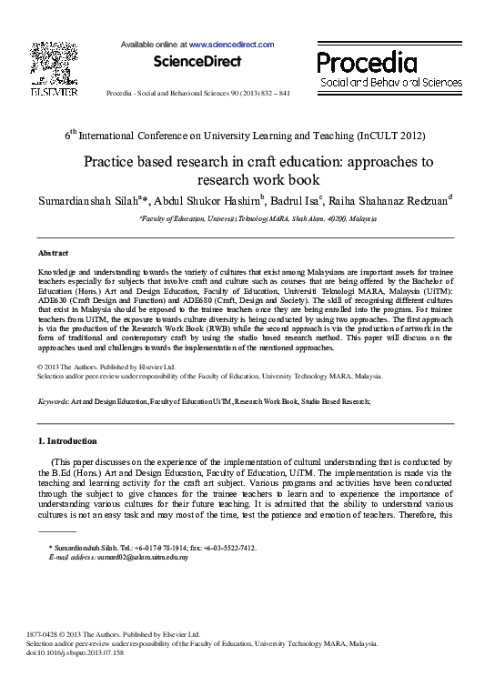 (PDF) Practice Based Research in Craft Education: Approaches to Research Work Book