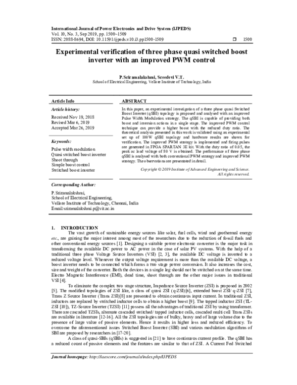Pdf Experimental Verification Of Three Phase Quasi Switched Boost