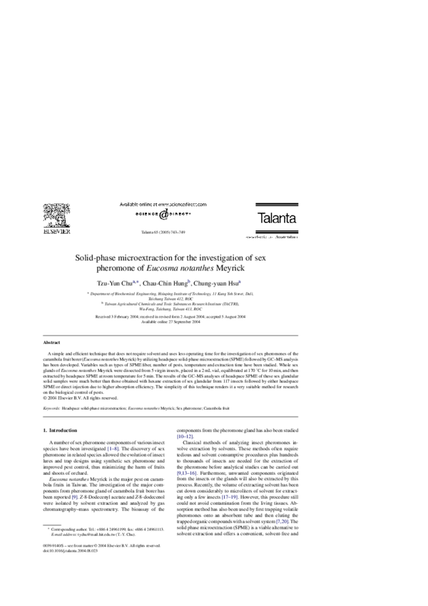 Pdf Solid Phase Microextraction For The Investigation Of Sex Pheromone Of Meyrick