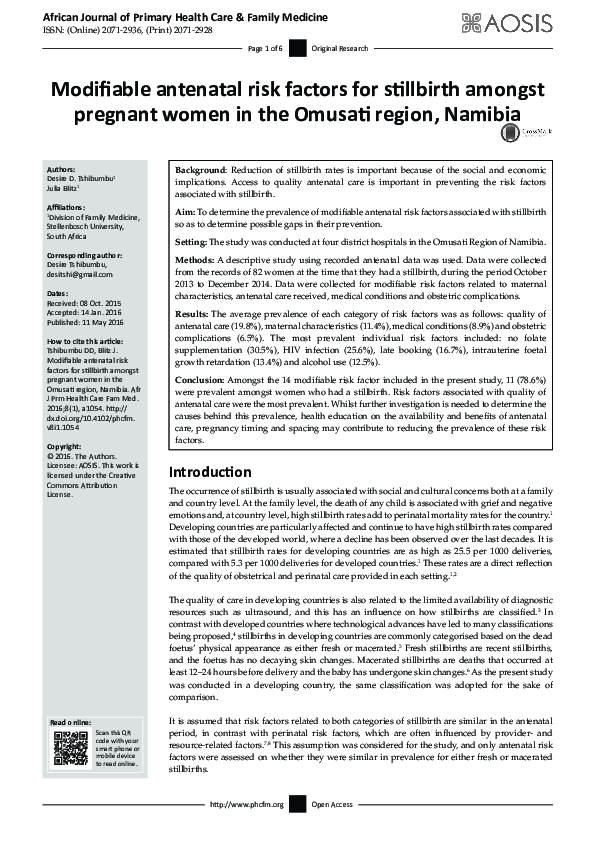 (PDF) Modifiable antenatal risk factors for stillbirth amongst pregnant ...