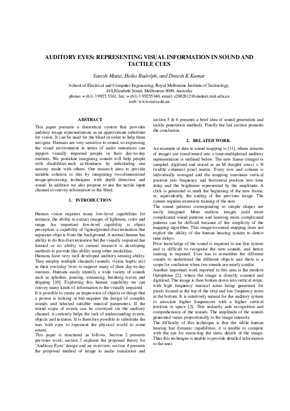 (PDF) Auditory eyes: Representing visual information in sound and ...