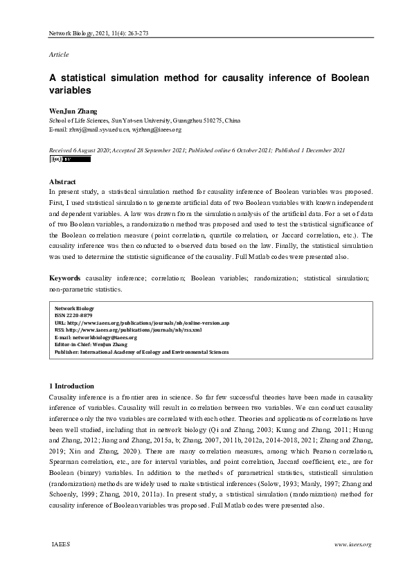 (PDF) A statistical simulation method for causality inference of Boolean variables