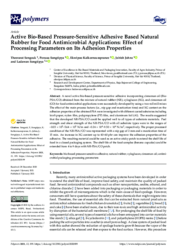 (PDF) Active Bio-Based Pressure-Sensitive Adhesive Based Natural Rubber ...