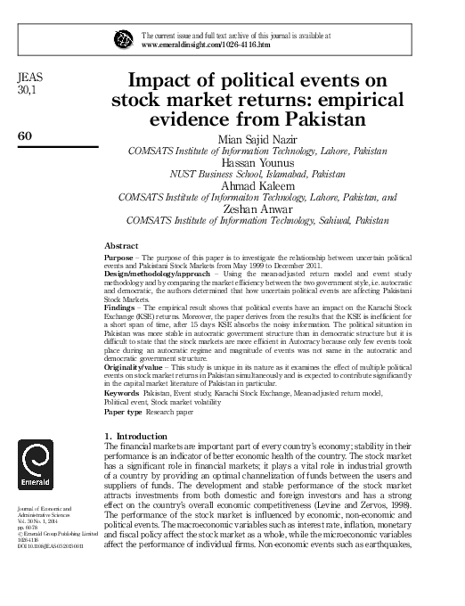 (PDF) Impact of political events on stock market returns: empirical ...