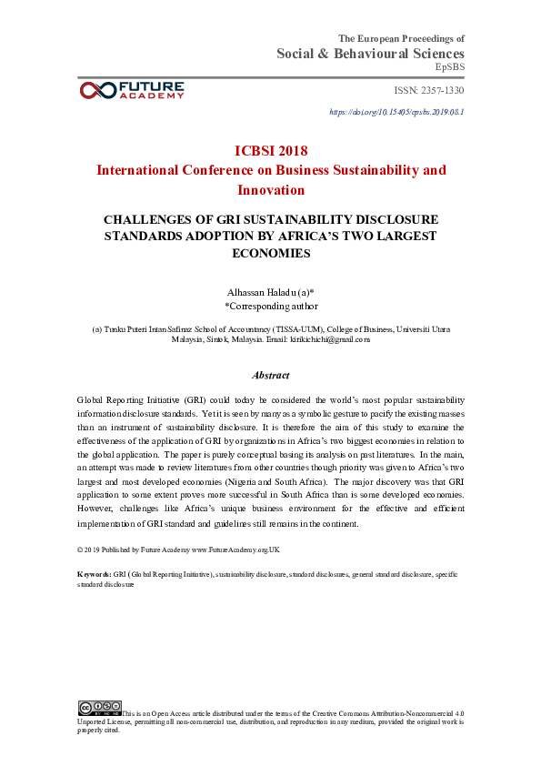 (PDF) Challenges of Gri Sustainability Disclosure Standards Adoption by ...