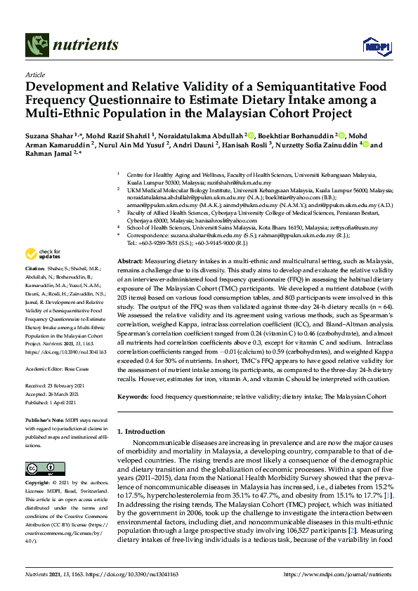 (PDF) Development and Relative Validity of a Semiquantitative Food Frequency Questionnaire to ...