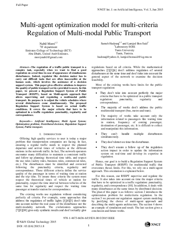 (PDF) Multi-agent optimization model for multi-criteria Regulation of Multi-modal Public Transport
