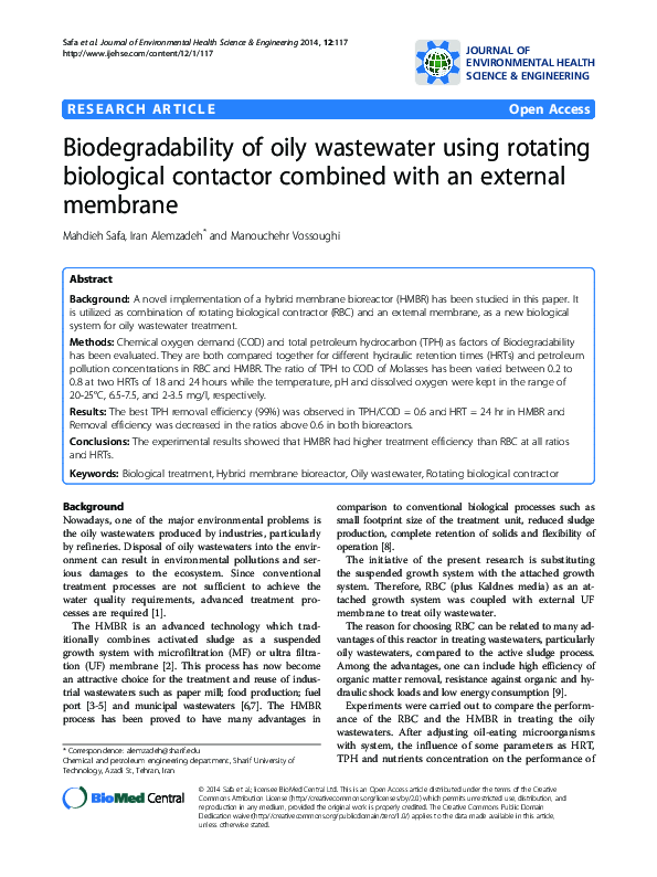 (PDF) Biodegradability of oily wastewater using rotating biological ...