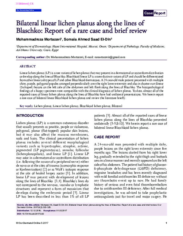 (PDF) Bilateral linear lichen planus along the lines of Blaschko ...