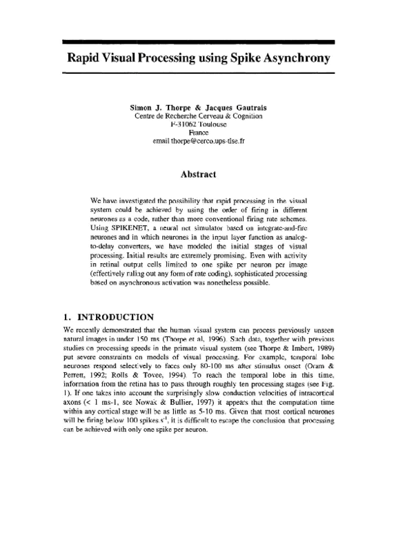 (PDF) Rapid Visual Processing using Spike Asynchrony