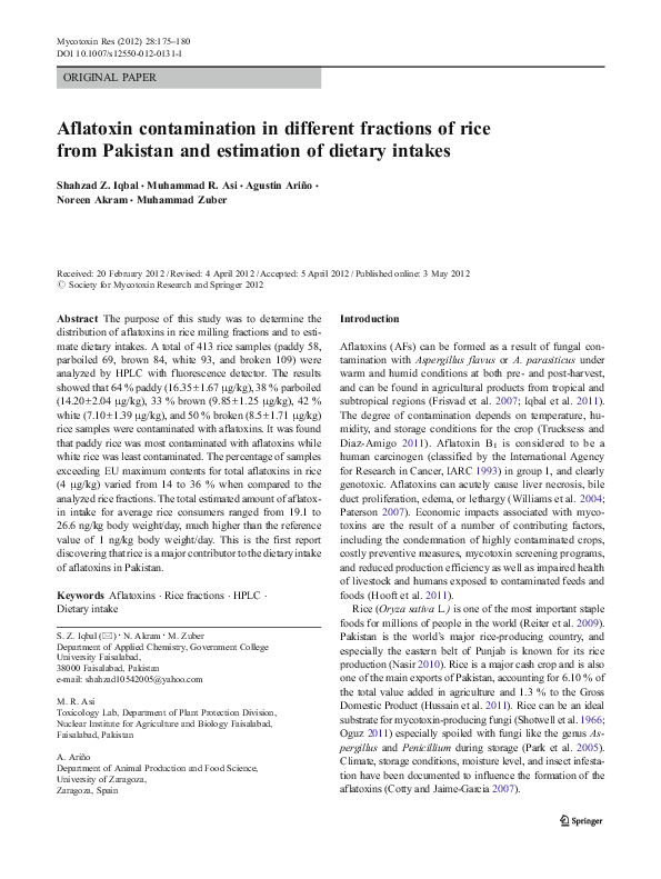(PDF) Aflatoxin contamination in different fractions of rice from ...