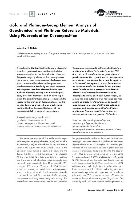 (PDF) Gold and Platinum-Group Element Analysis of Geochemical and ...