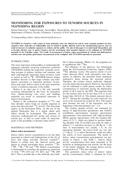(PDF) Monitoring for exposures to TENORM sources in Vojvodina region