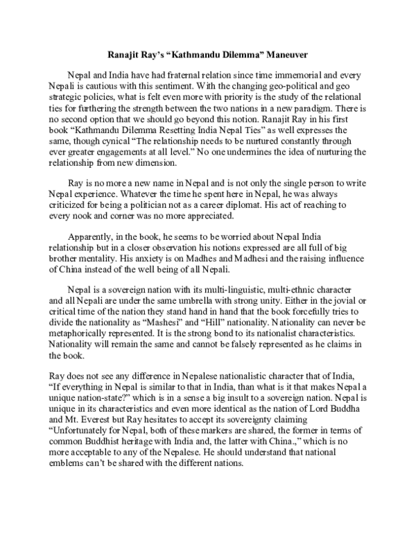 (DOC) Ranajit Ray's "Kathmandu Dilemma" Maneuver