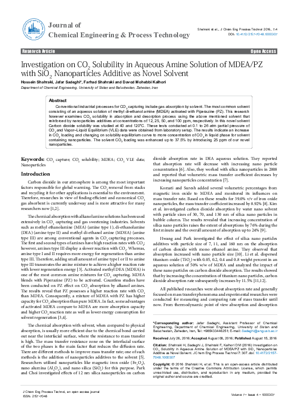 (PDF) Investigation on CO2 Solubility in Aqueous Amine Solution of MDEA/PZ with SiO2 ...