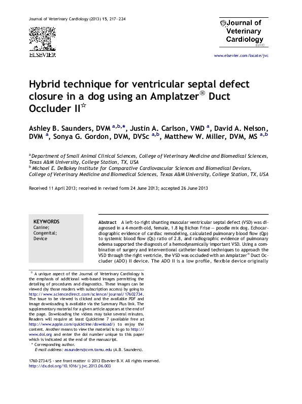 (PDF) Hybrid technique for ventricular septal defect closure in a dog ...