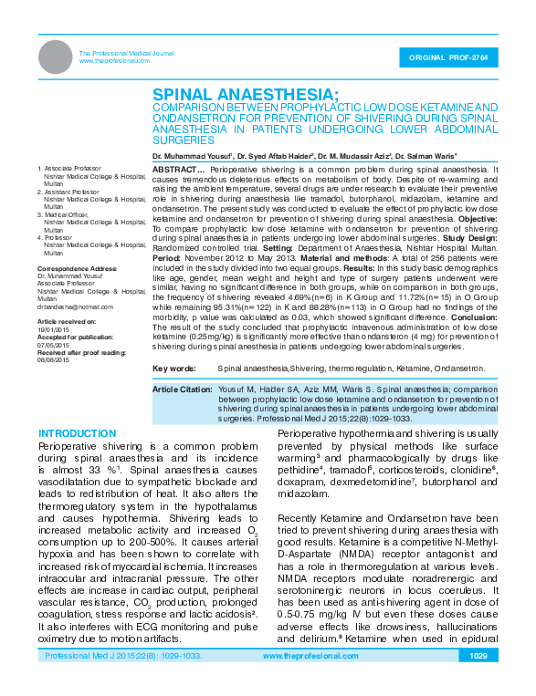 (PDF) Spinal Anaesthesia