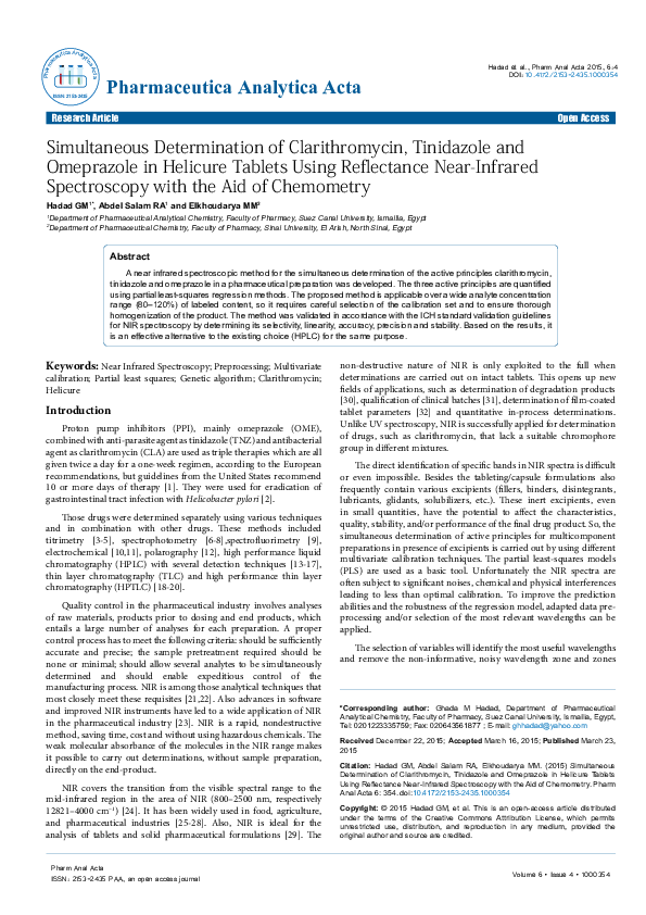 (PDF) Simultaneous Determination of Clarithromycin, Tinidazole and ...