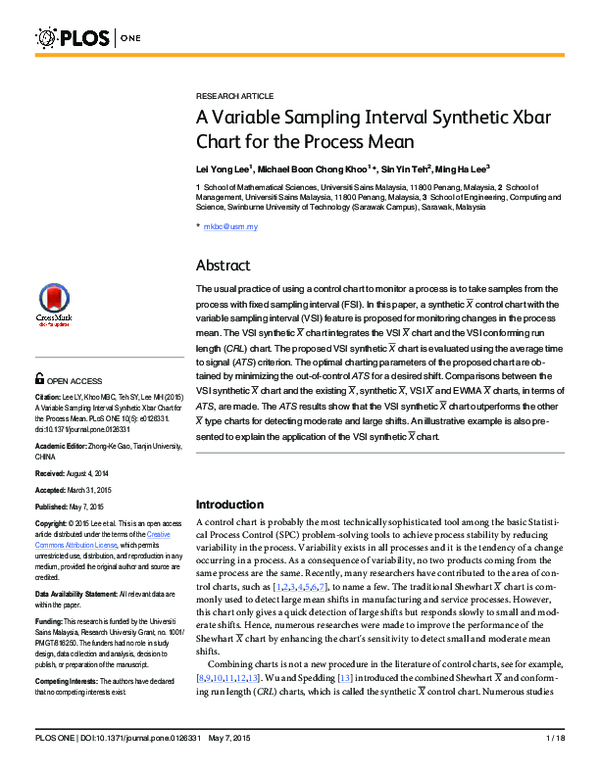 Pdf A Variable Sampling Interval Synthetic Xbar Chart For The Process