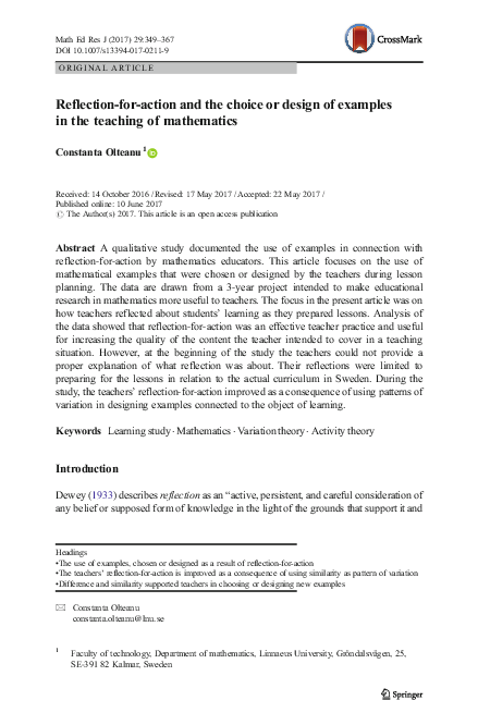 (PDF) Reflection-for-action and the choice or design of examples in the ...