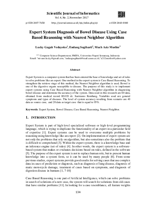 (PDF) Expert System Diagnosis of Bowel Disease Using Case Based Reasoning with Nearest Neighbor ...