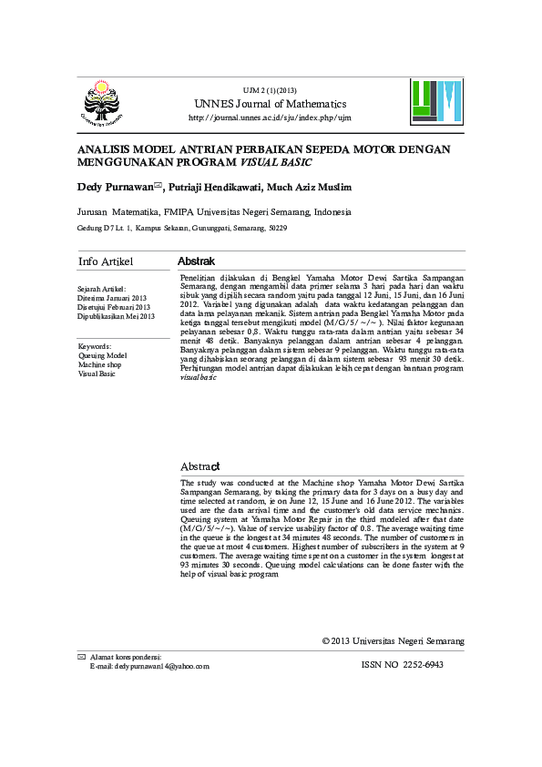 (PDF) Analisis Model Antrian Pada Perbaikan Sepeda Motor Dengan ...