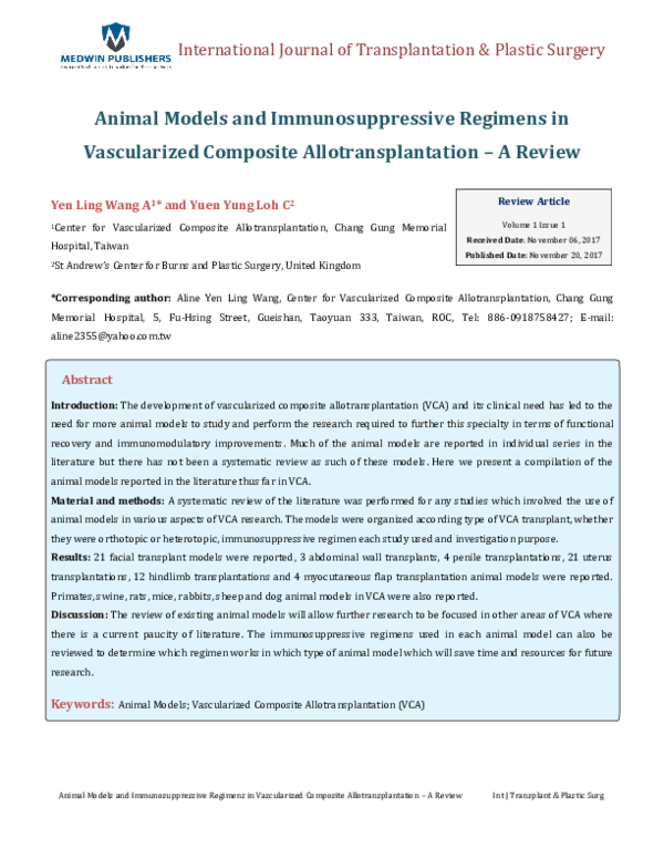 (PDF) Animal Models and Immunosuppressive Regimens in Vascularized ...