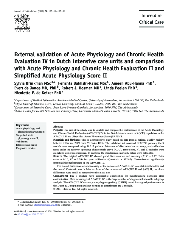 (PDF) External validation of Acute Physiology and Chronic Health ...