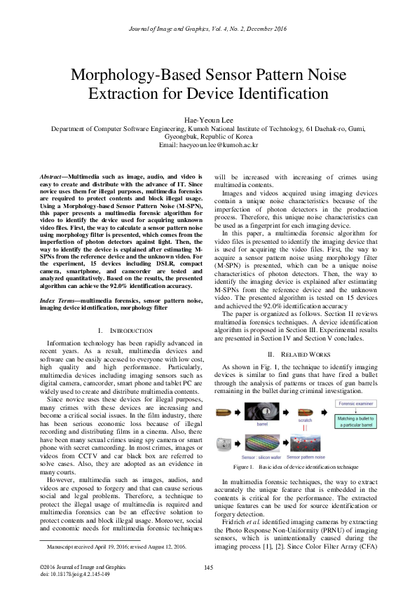 (PDF) Morphology-Based Sensor Pattern Noise Extraction for Device Identification